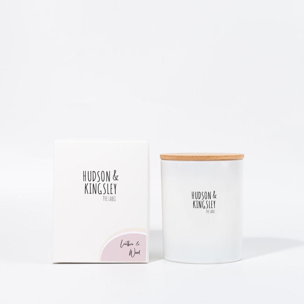Leather & Wood Large Candle – Hudson and Kingsley The Label